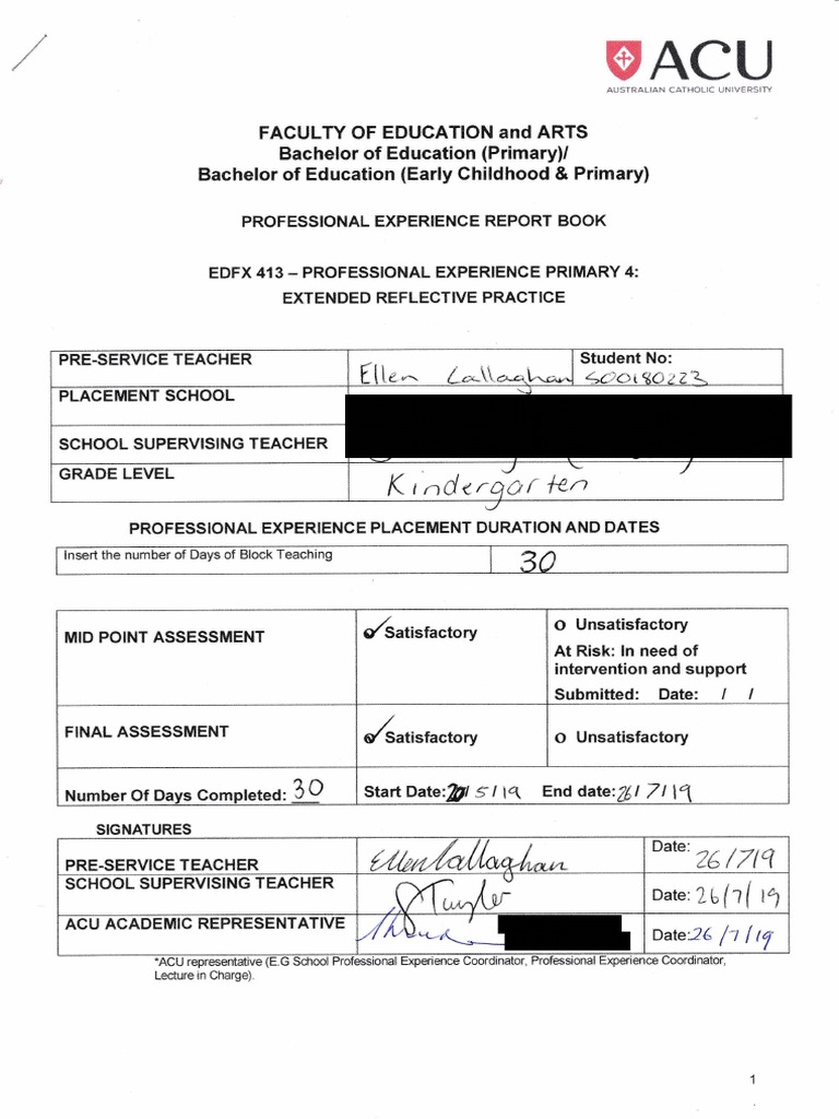 Ellen Callaghan Practicum Report Book and Final Tertiary Supervisor ...