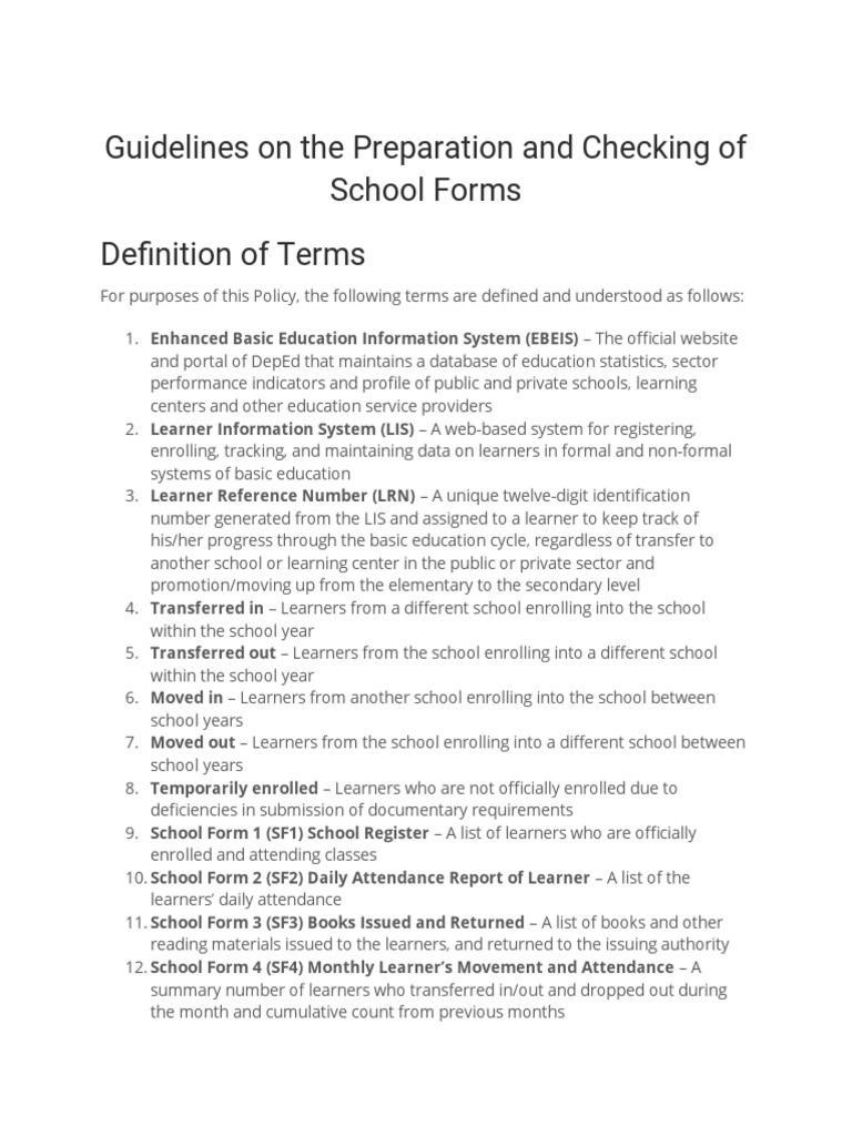 Guidelines On The Preparation and Checking of School Forms | PDF ...