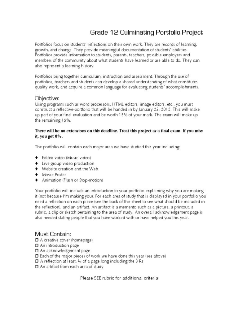 Culminating Portfolio | PDF | Rubric (Academic) | Websites