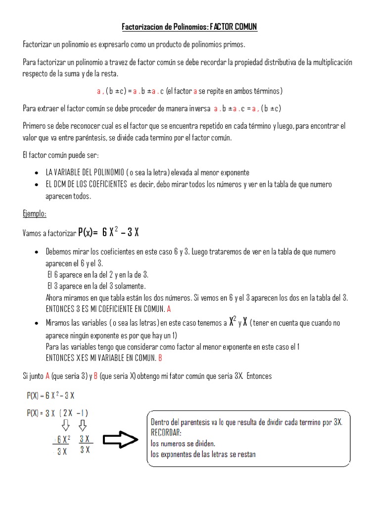 Matemática Factor Común | PDF | Factorización | Matemática Elemental