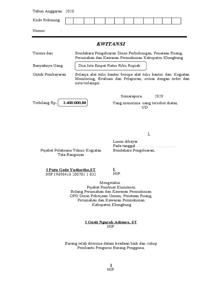 Kwitansi ATK Pelayanan Dasar Perumahan | PDF
