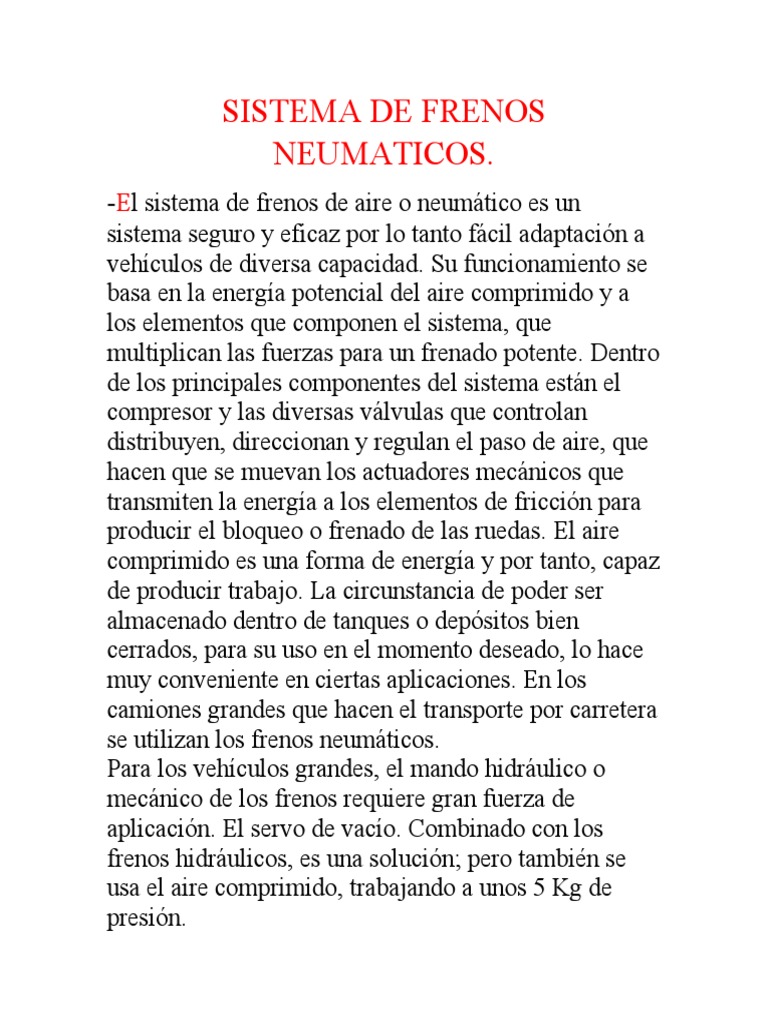 Sistema de Frenos Neumáticos en Vehículos | PDF