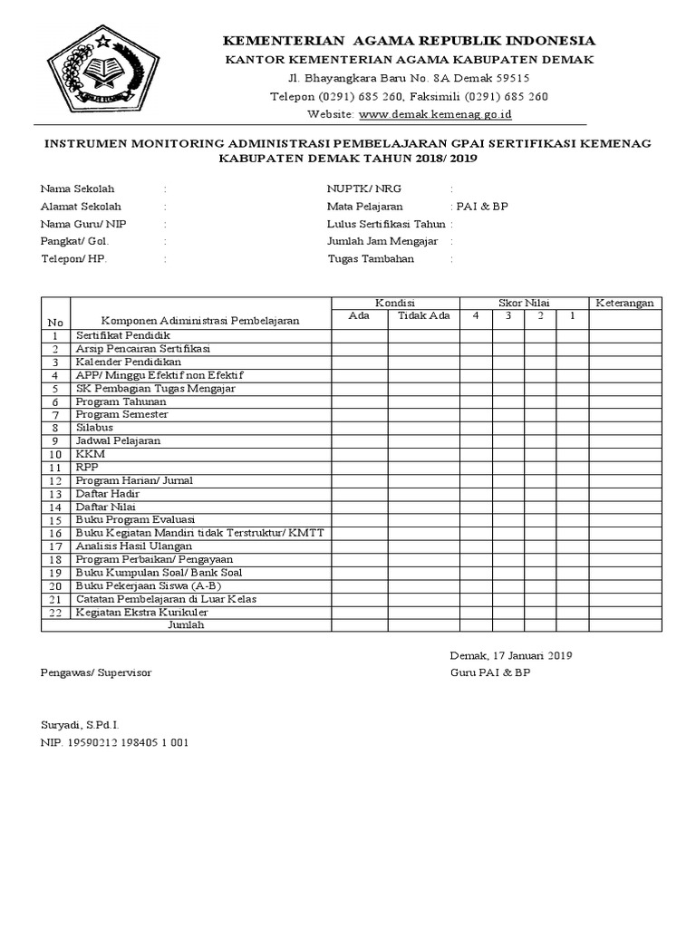 Form Instrumen Monev - Kosongan | PDF