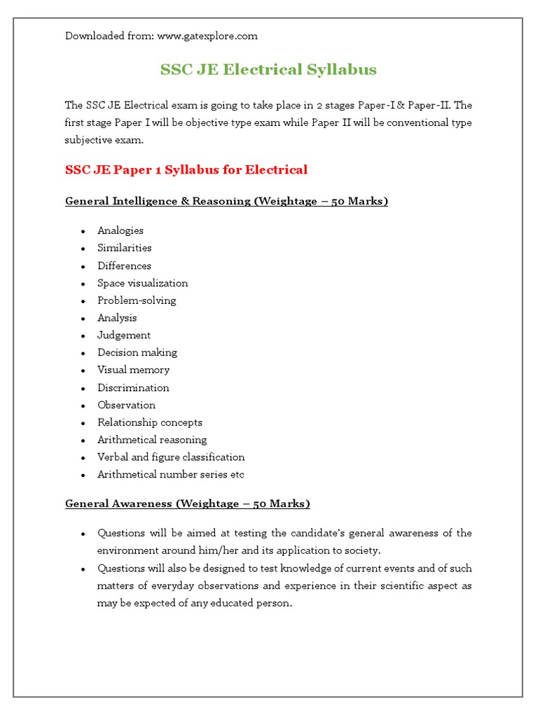 SSC JE Electrical Syllabus | PDF | Electric Motor | Bipolar Junction ...