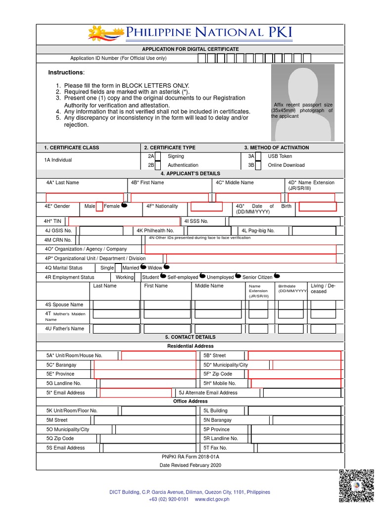 PNPKI Individual Certificate Application Form Fillable v2.4 4 | PDF ...