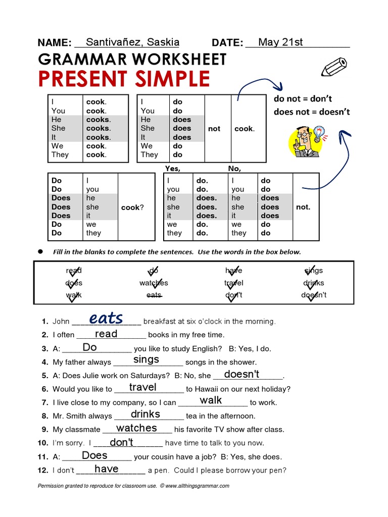 Grammarworksheet Pressimple | PDF