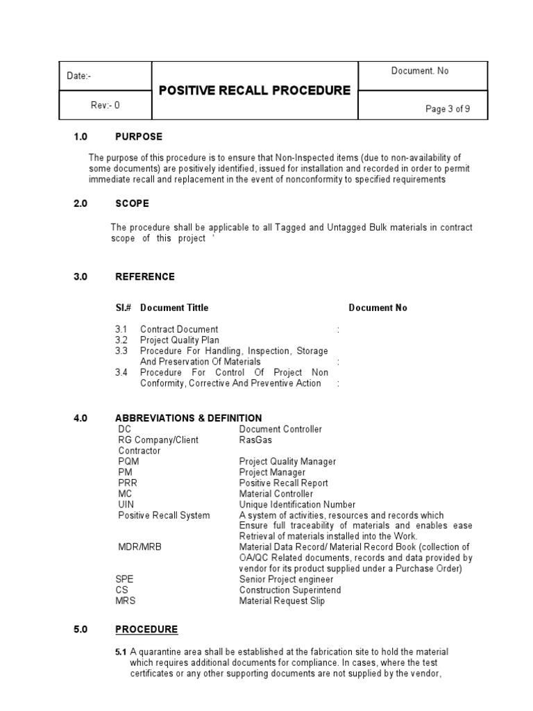 Positive Recall Procedure Overview | PDF | Markup Language | Engineer