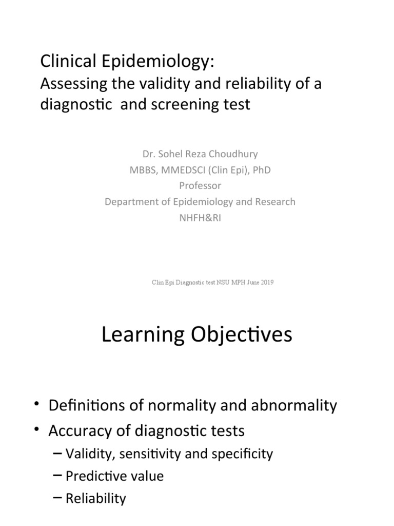 4 - CLinical Epidemiology - Diagnostic Tests 1 - NSU Jun 2019 | PDF ...