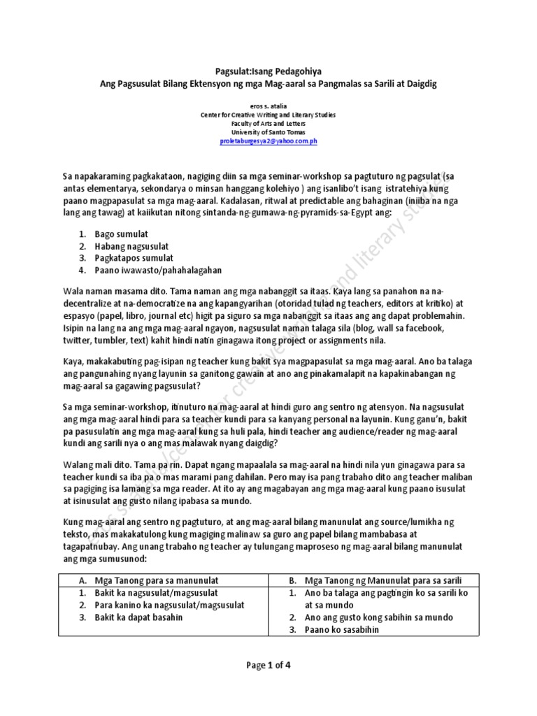 Hand Outs Pagsulat | PDF