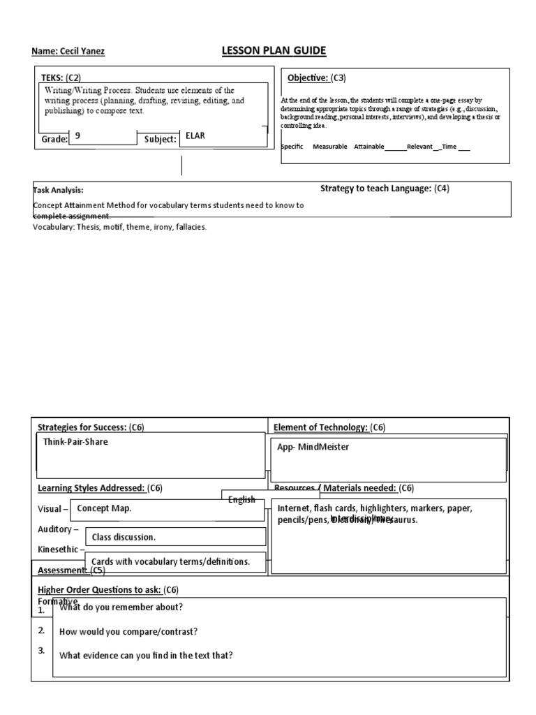 Lesson Plan Guide LPG Word | PDF | Lesson Plan | Essays