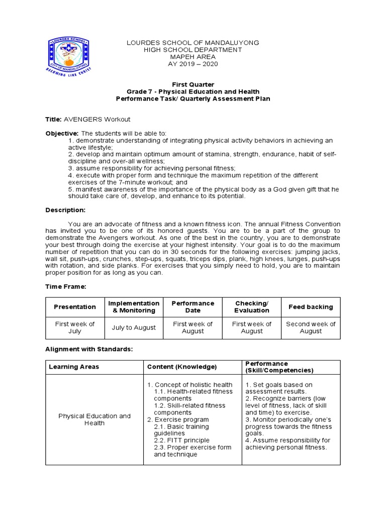 PeTa Plan - Gr. 7 - 7 Minute Workout | PDF | Physical Fitness | Applied ...