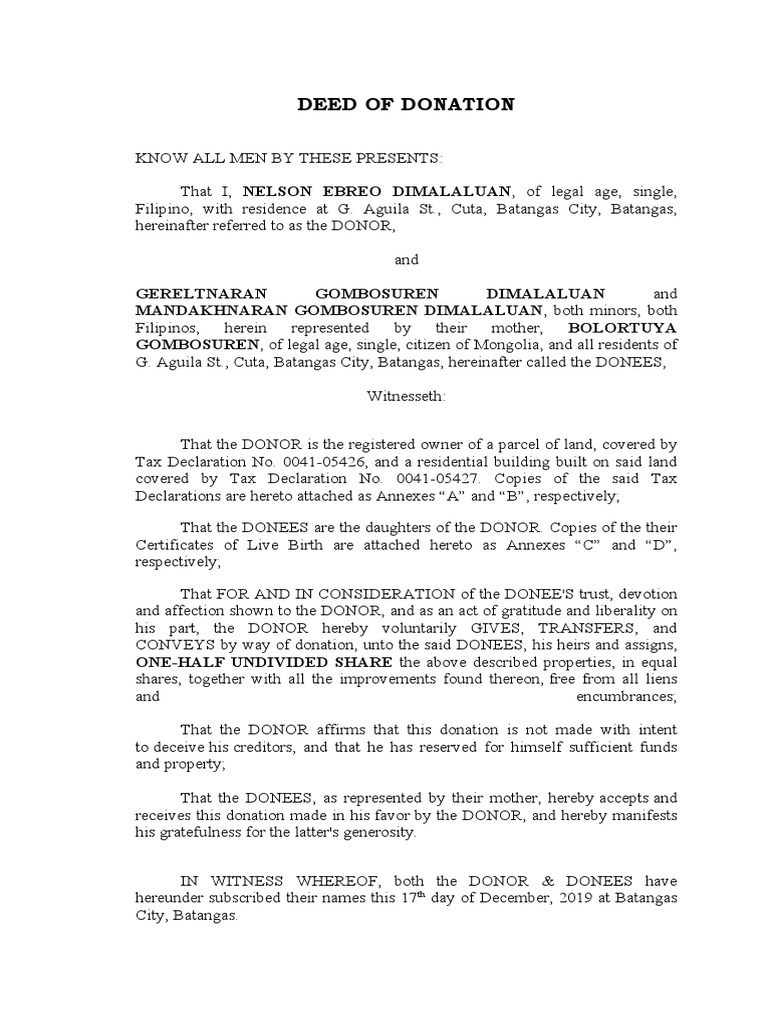 Deed of Donation | PDF | Natural Resources Law | Private Law