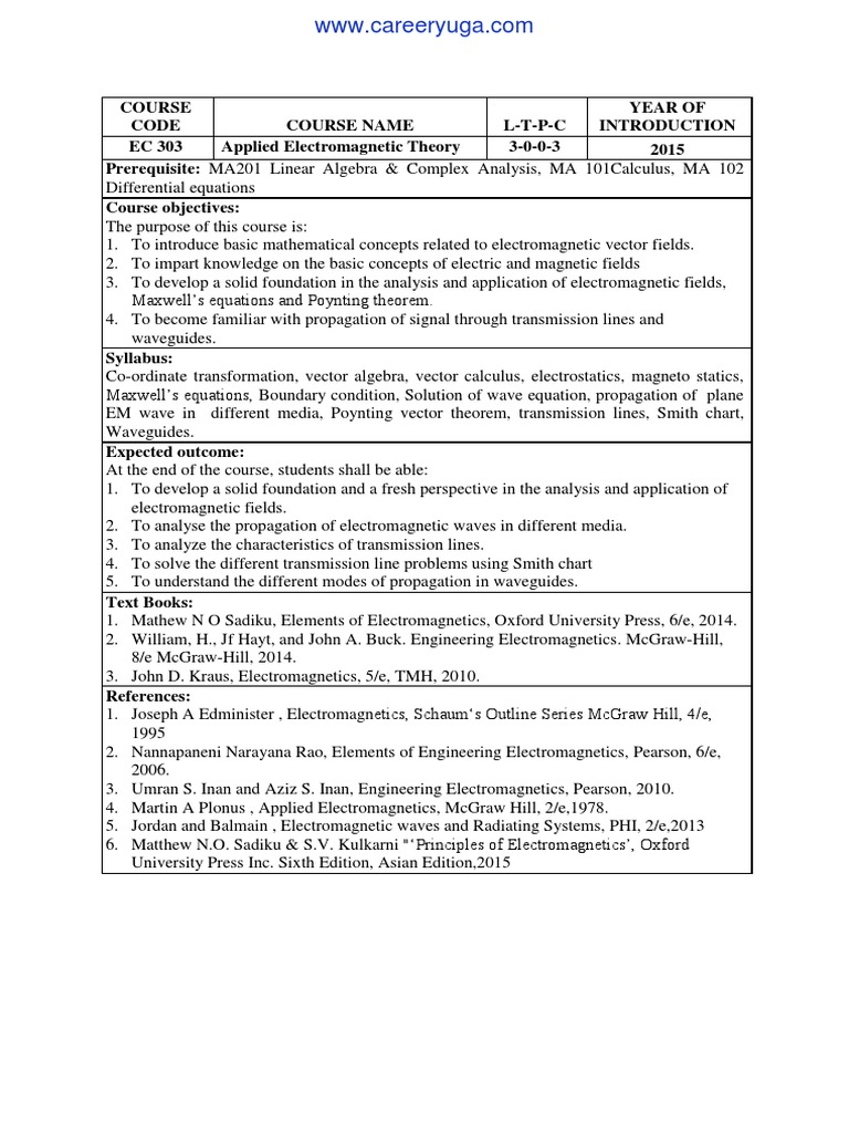 Applied Electromagnetic Theory Syllabus | PDF | Transmission Line ...