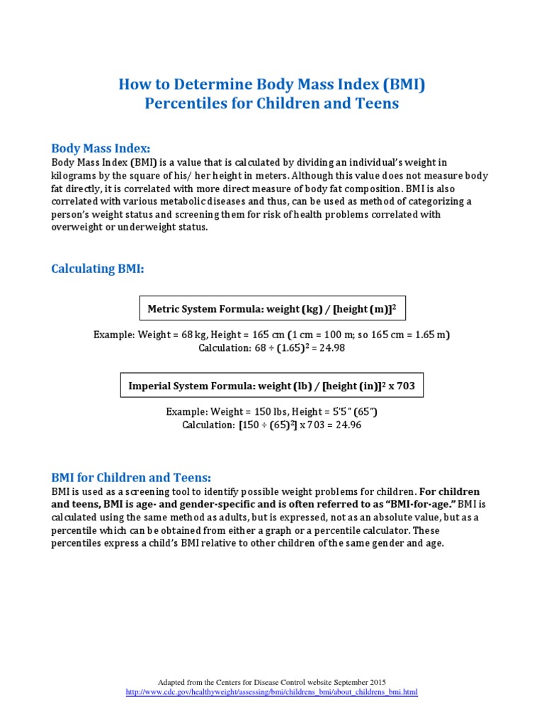 How To Determine Body Mass Index (BMI) Percentiles For Children and ...