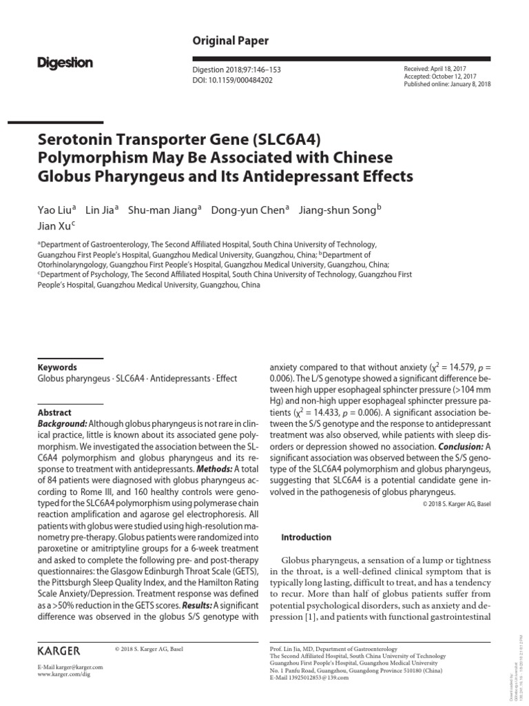 Serotonin Transporter Gene (SLC6A4) Polymorphism May Be Associated With ... Serotonin Transporter Gene (SLC6A4) Polymorphism May Be Associated With ...