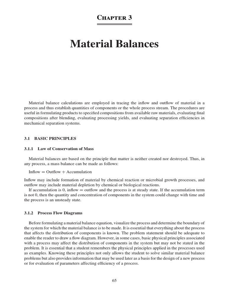 Material Balances: 3.1 Basic Principles 3.1.1 Law of Conservation of Mass | PDF ...