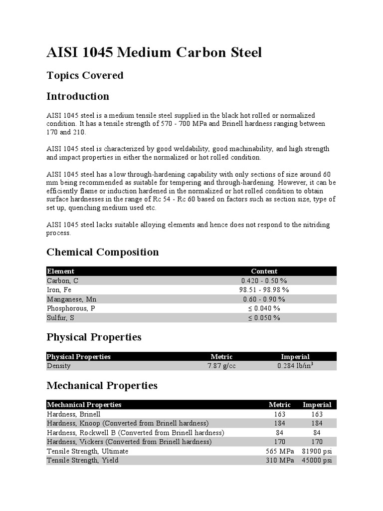 AISI 1045 Steel Properties Guide | PDF | Annealing (Metallurgy) | Steel