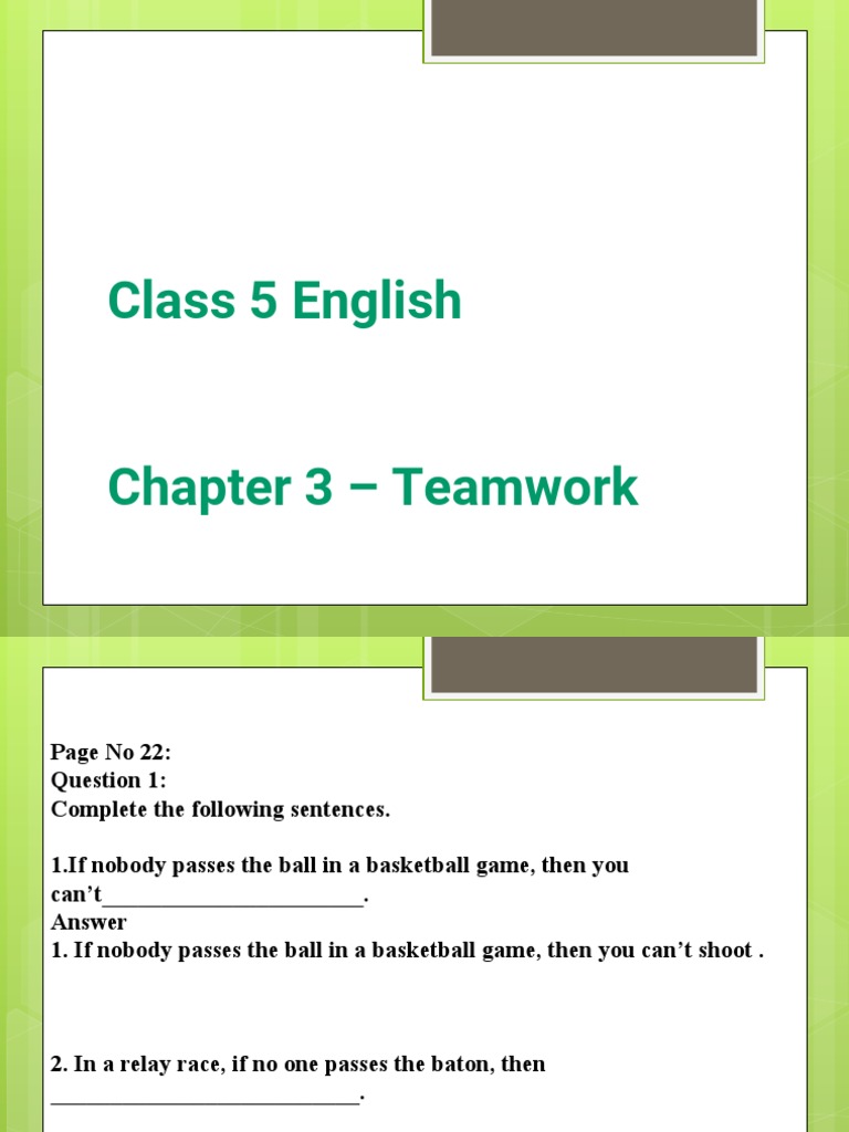 Class 5 English Chapter 3 - Teamwork | PDF | Sports