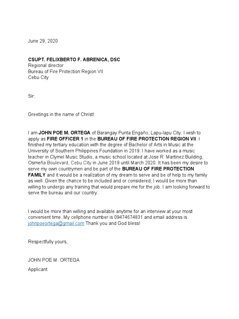 Application Letter For BFP | PDF