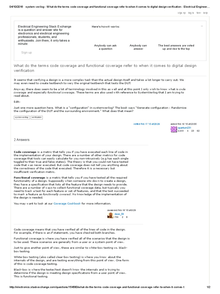 What Do The Terms Code Coverage And Functional Coverage Refer To When