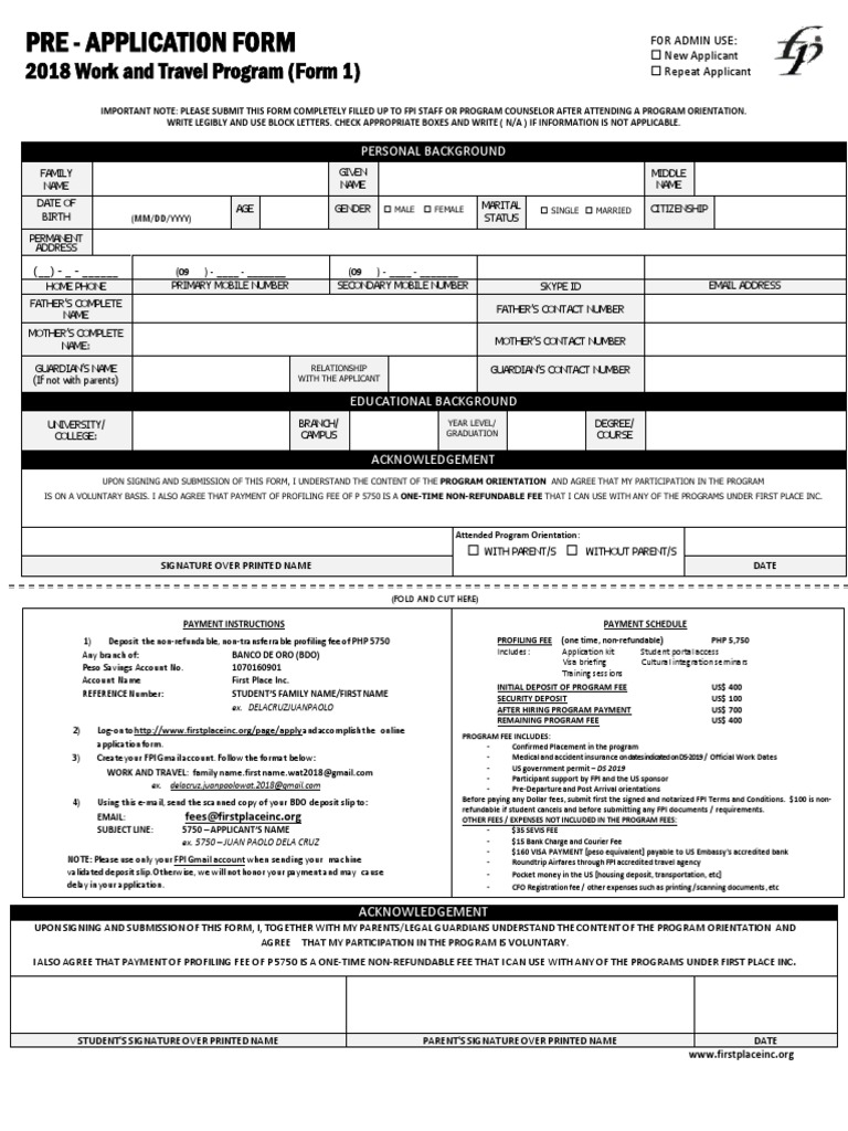 2018 Work and Travel Application Kit | PDF | Travel Visa | Business