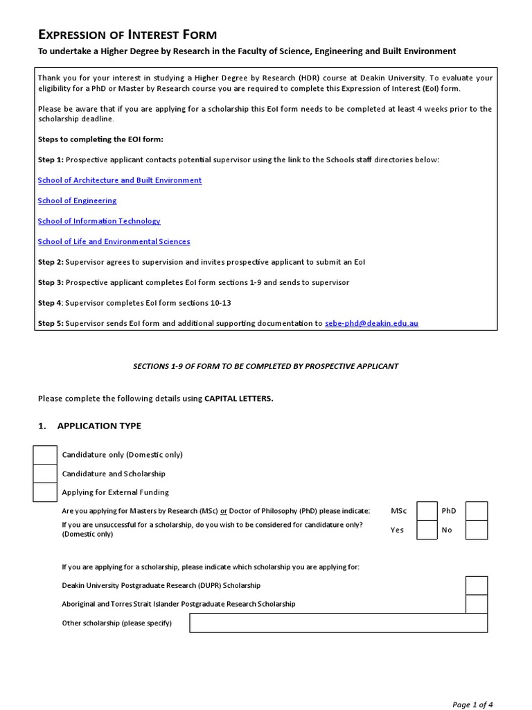 SEBE Expression of Interest Form 2020 April | PDF | Thesis ...