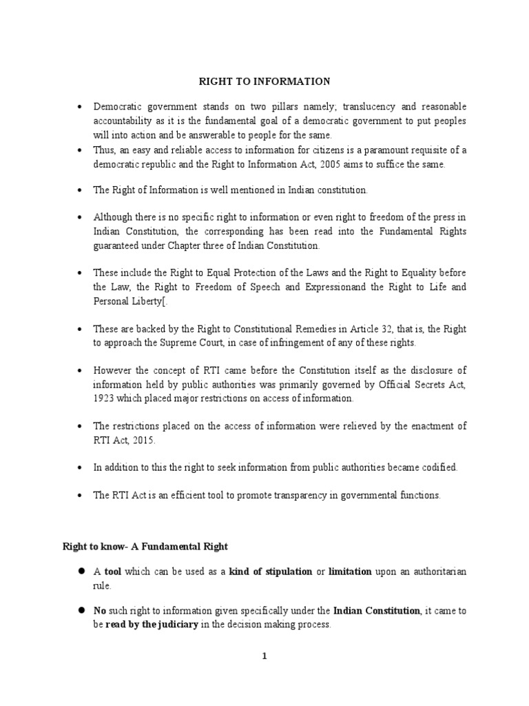 RTI Notes | PDF | Freedom Of Information Laws By Country | Fundamental ...