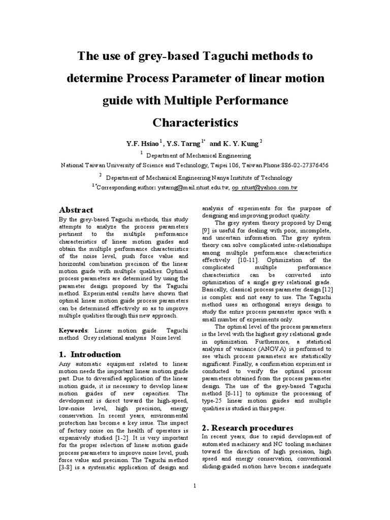 The Use of Grey-Based Taguchi Methods | Download Free PDF | Analysis Of ...