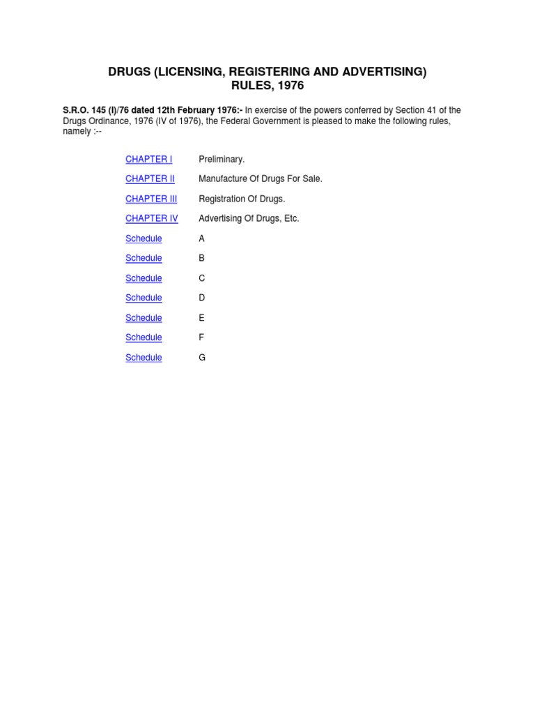 Drugs (Licensing, Registering and Advertising) RULES, 1976 | PDF ...