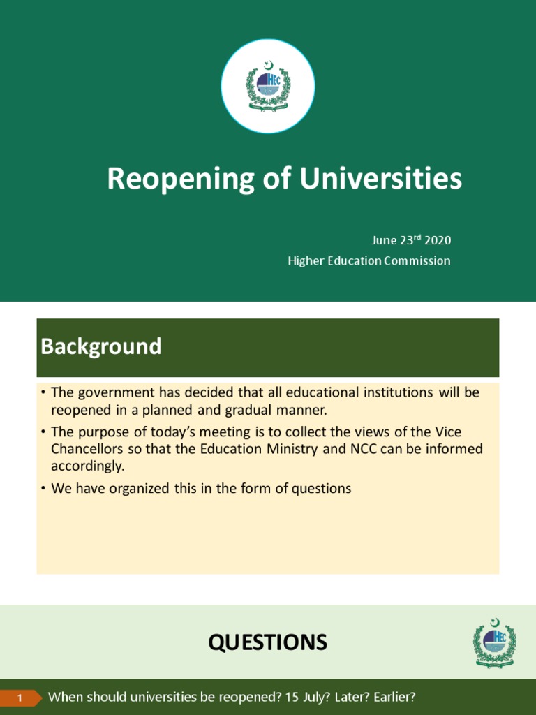 Reopening of Universities: June 23 2020 Higher Education Commission ...