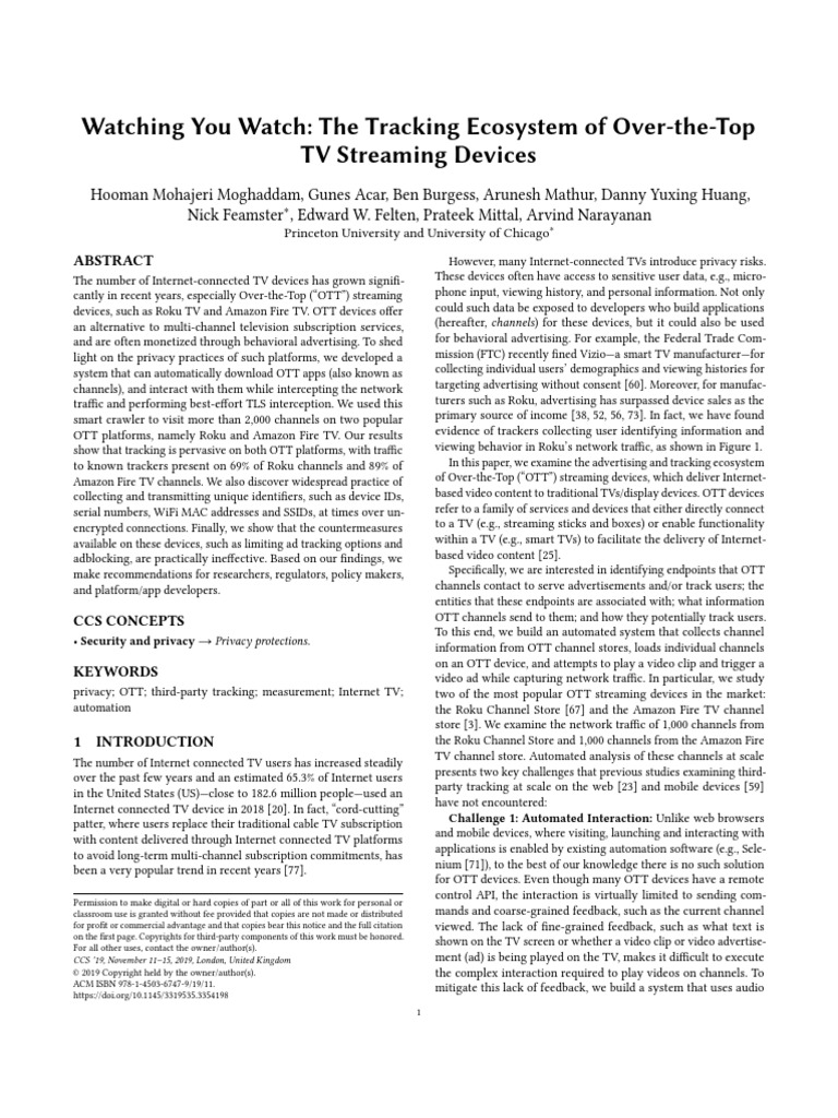 Watching You Watch: The Tracking Ecosystem of Over-the-Top TV Streaming ...