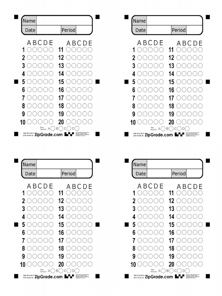 Zipgrade Answer Sheet Long | PDF