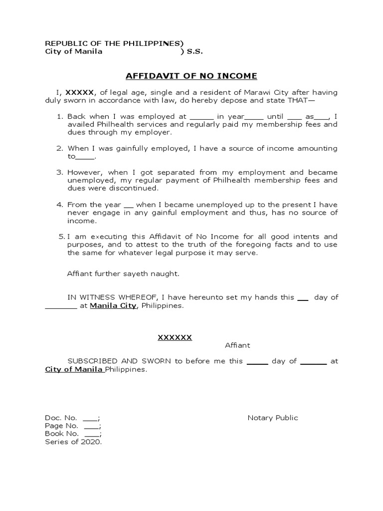 Affidavit of No Income 1 | PDF