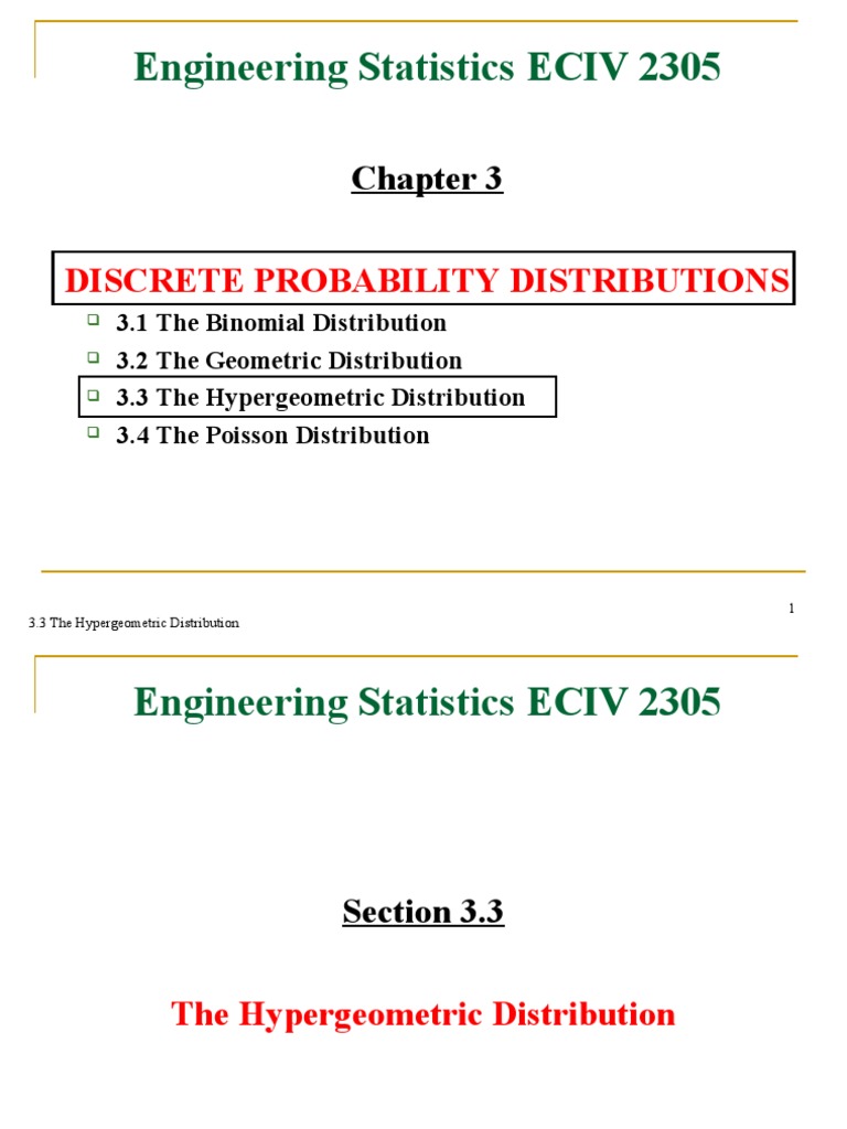 Engineering Statistics ECIV 2305: Discrete Probability Distributions ...