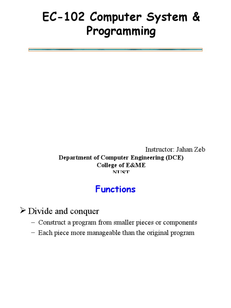 EC-102 Computer System & Programming: Instructor: Jahan Zeb | PDF | Scope (Computer Science ...