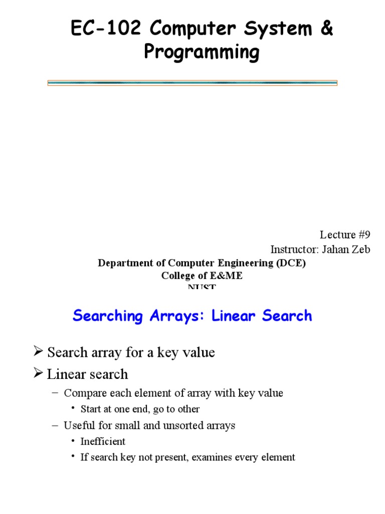 EC-102 Computer System & Programming: Department of Computer ...