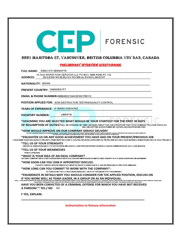 Preliminary Interview Form | PDF | Criminal Record | Employment