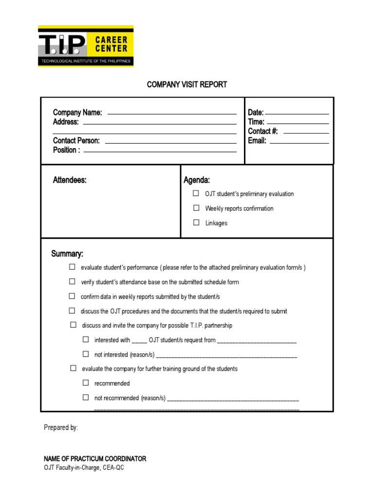 Attendees: Agenda:: Company Visit Report | PDF