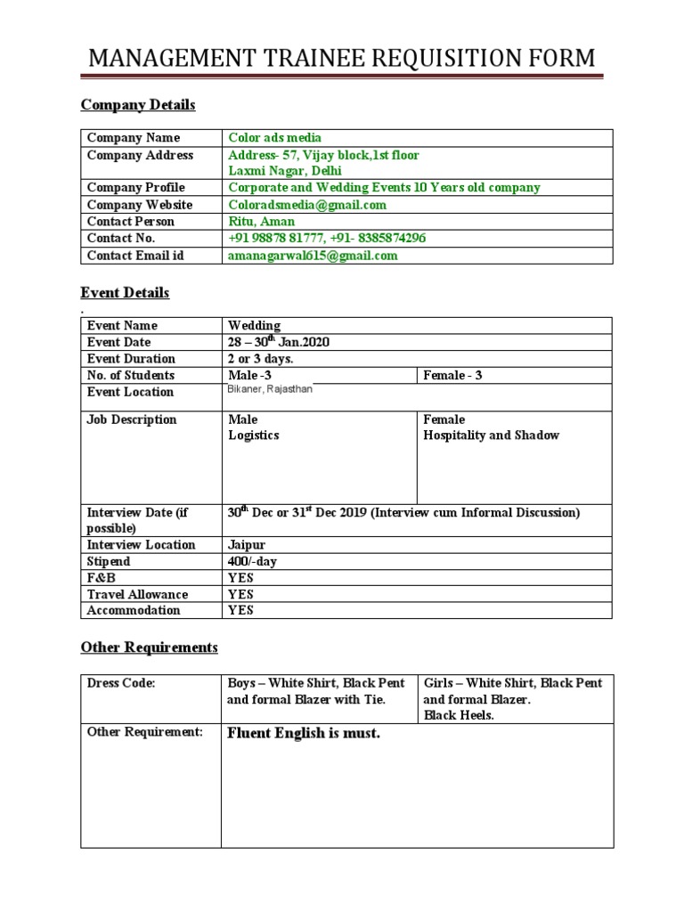 MANAGEMENT TRAINEE REQUISITION Form | PDF