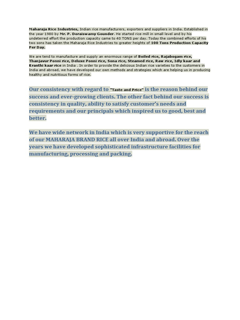 Maharaja Rice Industries | PDF