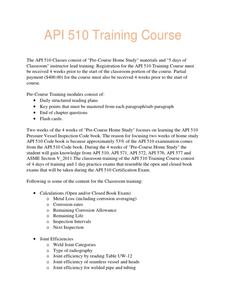 API 510 Training Course | PDF | Welding | Construction