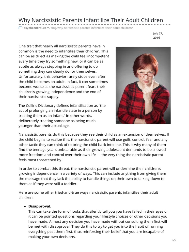 Narcissistic Parents and Infantilization | PDF | Narcissism | Action ...