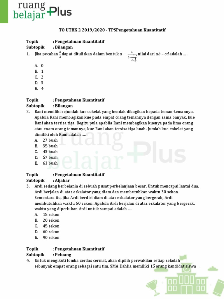 Soal, Pengetahuan Kuantitatif - TPS UTBK-1 PDF | PDF