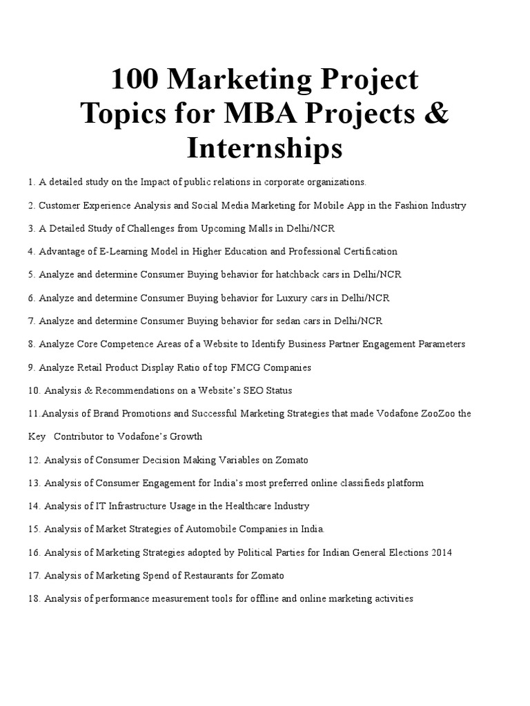 100 Marketing Project Topics For MBA Projects | PDF | Digital Marketing ...
