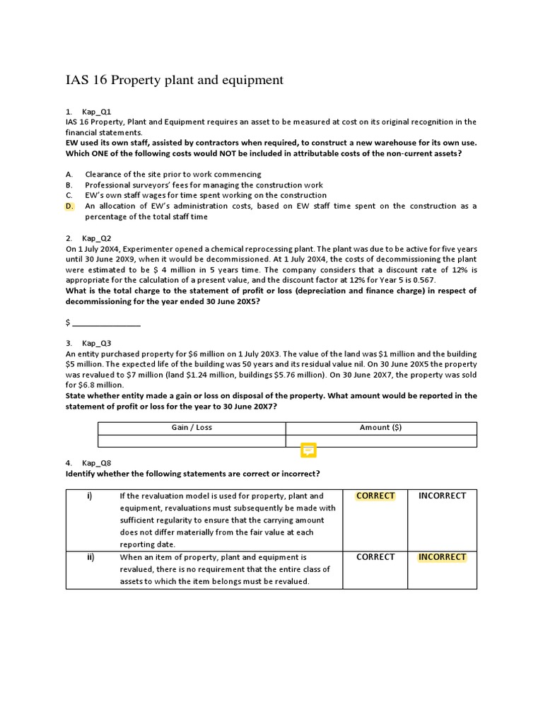 Ias 16 Ppe Exercise | PDF | Fixed Asset | Depreciation