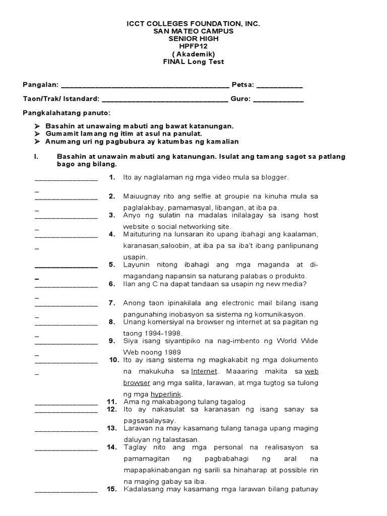 Final Long Test | PDF