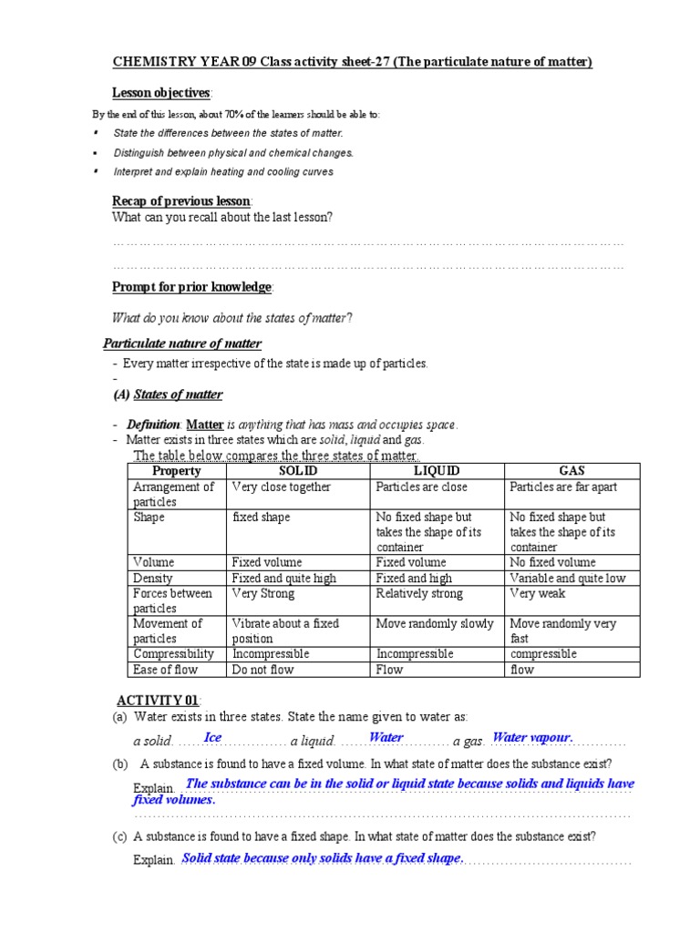Activity Sheet-27 (Particulate Nature of Matter) | PDF | Liquids | Matter