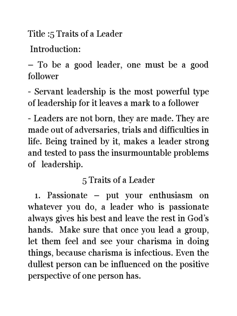 5 Traits of A Leader | PDF | Love | Leadership