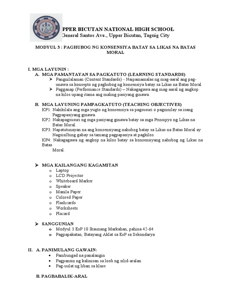 LESSON PLAN demo UBNHS 2019