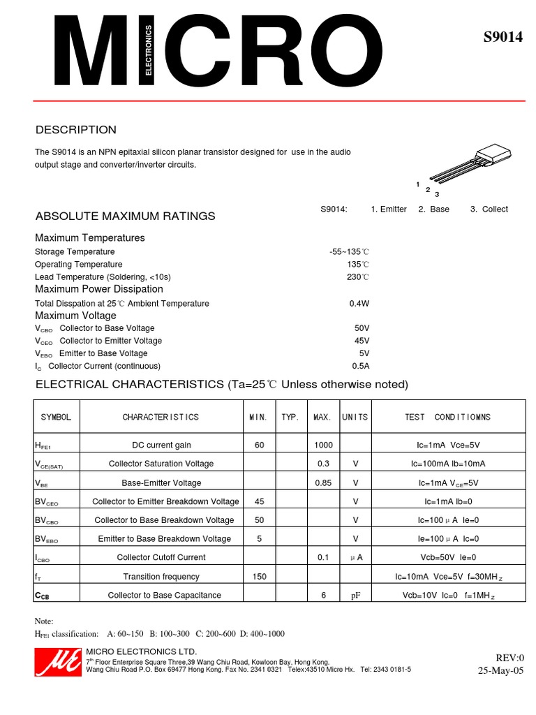 s9014 Datasheet PDF | PDF | Bipolar Junction Transistor | Electric Power